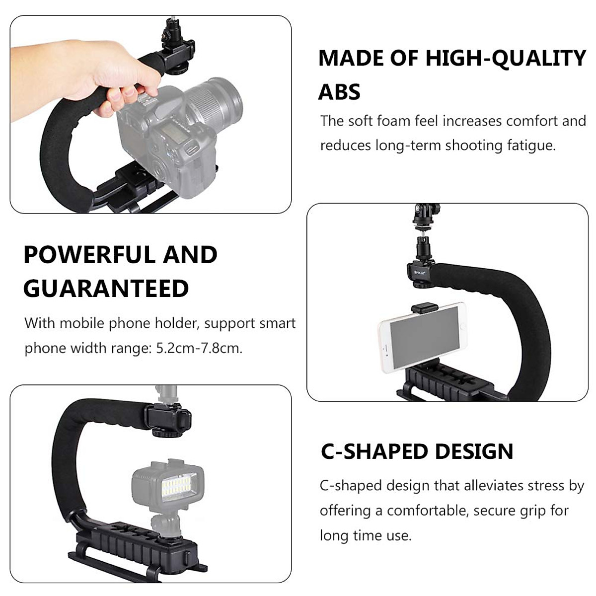 Hemobllo U-Shaped Portable C-Frame Set Camera Equipment U Shape Camera Mount Handle Grip Video Action Stabilizing Vlogging Video Stabilizer Gimbal Camera Mount Cell Phone Metal Low Frame
