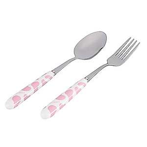 Stainless Steel Flatware Spoon for Kids, Ceramic Handle Fork Spoon Kitchen Tableware with Box Children Cutlery Set Outdoor Picnic Travel (Pink)