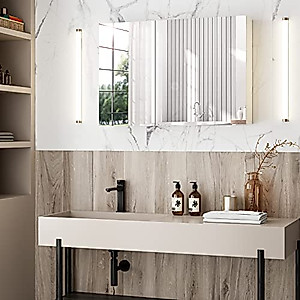 FOTOSOK Medicine Cabinet with 3 Mirrored Doors, Surface or Recessed Mount Bathroom Medicine Cabinet, Frameless Mirror Cabinet, 34.4" W x6.1 D x 23.6" H