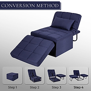 Seogwisam Convertible Sofa Bed,4 in 1 Multi Function Ottoman Bed,Assembly-Free Chair Bed Sleeper with Adjustable Backrest and Pillow-Navy Blue 28" W