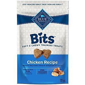 Blue Buffalo Bits Soft Dog Treats for Training, Made With Natural Ingredients & Enhanced with DHA, Chicken Recipe, 19-oz Bag