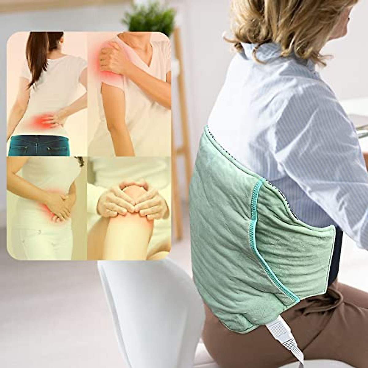 Red Light Heating Pad for Back Pain, Cramps Relief with Strap, Jade Stone Heating Pad for Back Pain Relief, 14"*24" Large Photon Heated Back Wrap for Lower Back Pain Relief with 12 Heating Setting