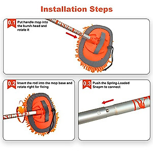 Buyplus Car Wash Brush Mop with 46" Aluminum Alloy Long Handle, 3-in-1 Chenille Microfiber Car Cleaning Kit Brush Duster, Not Hurt Paint Scratch Free Window Squeegee(Orange)