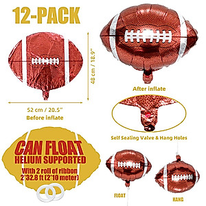 Deermon Super 12 Pack 20 Inches American Football Rugby Mylar Foil Balloons, Sports Themed Brown Football Decoration Party Helium Aluminum Balloon
