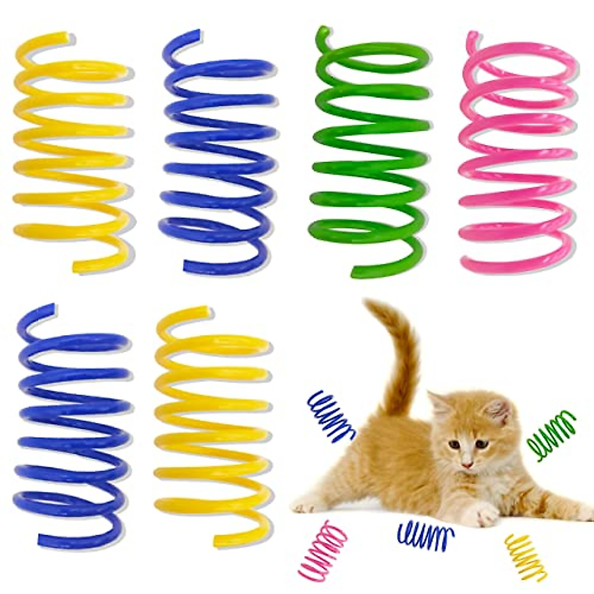 QUVOVID 10 Pack Cat Spring Toys for Indoor Cats to Kill Time and Keep Fit, Colorful Plastic Spring Coils Attract Cats to Swat, Bite, Hunt, Interactive Toys for Cats and Kittens