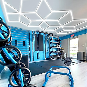 ALL4DETAIL Car Detailing Hexagon Garage Light, 6500K 42570LM LED Ceiling Lights Heaxgon Lighting System with Extended Copper Needle, 15.99 × 7.96ft