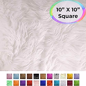 Eovea - Shaggy Faux Fur Fabric - 10"X10" Inches - Square - DIY Craft Supply, Hobby, Costume, Decoration (10"X10", White)
