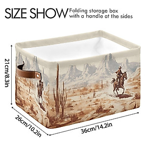 YETTASBIN Western Cowboy Storage Basket 1pc, Large Collapsible Toys Clothes Organizer, Durable Canvas Storage Bin with Handle for Shelves Closet Laundry Home Office Decor