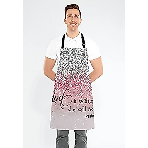 Lefolen PSALM 46:5 God is Within Her,She Will not Fall- Bible Verse Apron Home Kitchen Waterproof Cooking Baking Gardening for Women Men