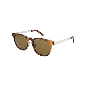 Saint Laurent Square/Rectangle Sunglasses Shiny Havana Shiny Silver Luxury Eyewear Made In Italy Acetate Frame Designer Fashion for Everyday Luxury