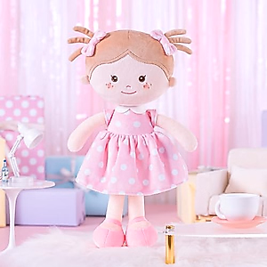 Onetoo Plush Rag Doll Sleeping Cuddle Buddy Doll Soft Baby Doll for Girls First Baby Doll Wear Pink Skirt Dress 14"（Milly Series）