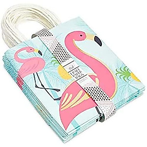 Sparkle and Bash Flamingo Gift Bag with Handles for Birthday Party Favors (8 x 9 x 4 In, 15 Pack)
