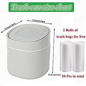 Plastic Mini Trash Can with Lid - 2 L Pop Up Wastebasket for Bathroom Vanity, Desktop, Tabletop or Coffee Table - Dispose of Cotton Rounds, Makeup Sponges, Tissues (Grey)