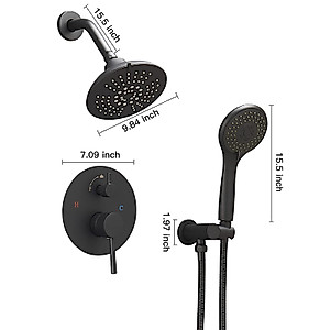 BWE Black Shower Faucet Luxury Rain Mixer Shower Combo Set Wall Mounted Shower Kit Rainfall Shower Head System Rough-in Valve Body and Trim Included