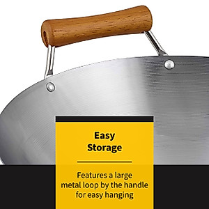 Ken Hom Excellence Carbon Steel Uncoated Wok - Uncoated Carbon Steel Wok - Stir-Frying Wok & Pan - Hand Wash Only - 14 inches