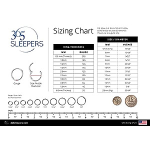 365 SLEEPERS Sterling Silver Unisex Hinged Hoop Nose Helix Tragus Lip Ring Sleeper Earrings - Hand Made In Australia - Nickel Free Hypoallergenic - 8mm - 10mm - 12mm