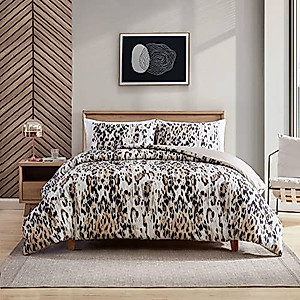 Kenneth Cole New York - Queen Duvet Cover Set, Cotton Reversible Bedding with Matching Shams, Modern Home Décor (Abstract Leopard Brown, Queen)