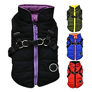HOMU Dog Warm Vest Jacket Harness Pet Winter Clothes Coat Puppy 2 in 1 Outfit Cold Weather Waterproof Cotton Padded Apparel Sweater for Small Dogs and Medium Black