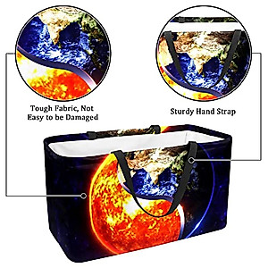 KQNZT Reusable Grocery Bags, Heavy Duty Reusable Shopping Bags, Large Tote Bags with Long Handles and Reinforced Bottom, Yin Yang Gossip Earth