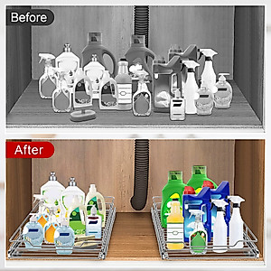 Tksrn Pull Out Cabinet Organizer, Heavy Duty Slide Out Pantry Shelves Sliding Drawer Storage for Kitchen, Bathroom, Home, 12.4" W x 16.5" D, Wire Frame, Chrome Finish