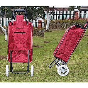 Shopping Trolley on Wheels Multi Function Shopping Cart High Capacity Steel Pipe Cart/Bag Car Luggage Cart/Collapsible Trolley Storage Hand Trucks,Red Wine ,