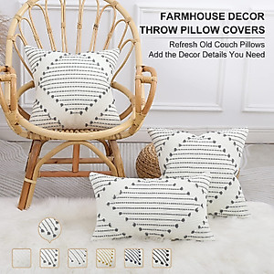 Mecatny Boho Throw Pillow Covers Grey and Cream White Pillow Covers 18X18 Set of 2 Farmhouse Decorative Pillow Covers for Couch Sofa Living Room