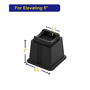 Nachell Bed Furniture Risers 4 Pack Bed Lift Risers Elevation in Height 5" Heavy Duty Rectangle Riser Blocks for Caster Wheels or Posts of Bed Table Couch Support up to 2500 lbs. (Black, 5 Inch)
