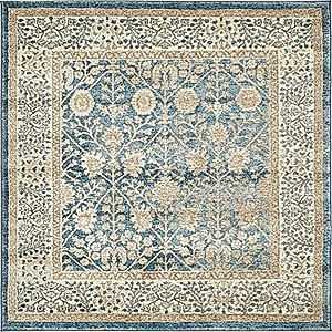 Unique Loom Salzburg Collection Classic Traditional Design Oriental Inspired with Intricate Border Area Rug, 4 ft, Blue/Beige