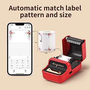 PTJOO B21 Label Maker Machine with Tape 1" x 2"(25 x 50mm) Wide Cute Fonts Emoji Different Calligraphy Customizable Bluetooth USB Rechargeable for Android iOS Fast and Easy(Red)