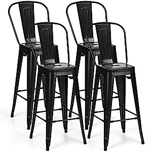 LIVIZA 30" High Back Metal Bar Stools Set of 4, Modern Industrial Kitchen Dining Bar Chairs, Indoor Outdoor Bar Stools with Back, Stackable Counter Height Stools for Kitchen, Dining Room, Bistro
