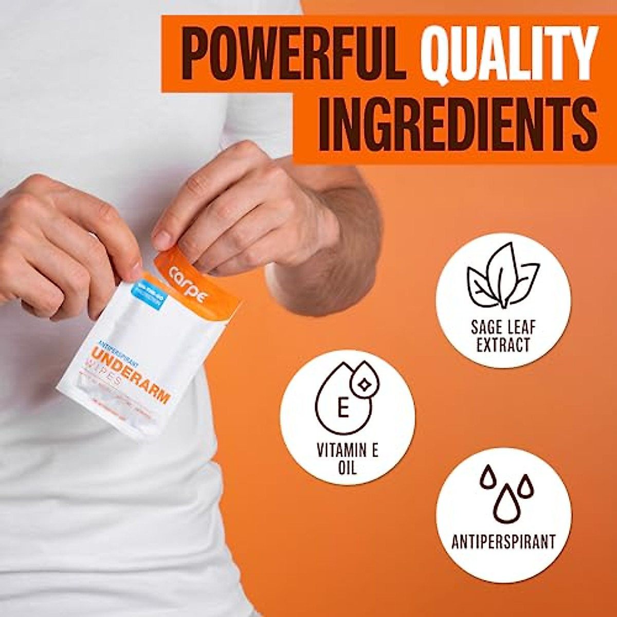 Carpe Antiperspirant Underarm Wipes for Sweat Blocking, Deodorizing, and Cleansing When You’re On the Move - 15 Residue Free, Individually Wrapped Wipes - Clean and Refreshing Scent