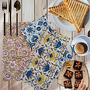 Beautiful Indian Hand Block Print Floral Design Cloth Napkins Set of 12 Cotton Dinner Napkins Washable & Reusable Table Linens 16x16 Inch Home Holiday Napkins Cloth DéCor