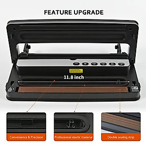 Vacuum Sealer, Dry/ Moist Automatic Food Sealer w/ Sealer Bags for Sous Vide/ Food Storage, 6 Modes Food Vacuum Air Sealer Packer Machine with Cutter and Bags Roll Storage( 12"), Double Seal, Detachable Sink, Easy Clean, Lab Tested, Silver Upgrade