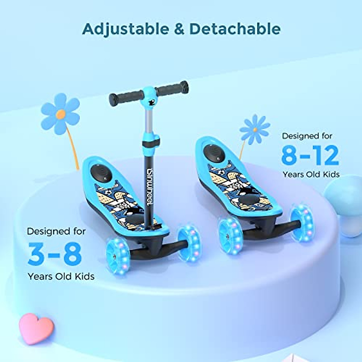 isinwheel Mini Electric Scooter for Kids Ages 3-12, 3-Wheel Electric Scooter for Toddler Boys/Girls, Electric Kick Scooter for Kids with Long Battery Life, Flashing LED Wheels, 3 Adjustable Height