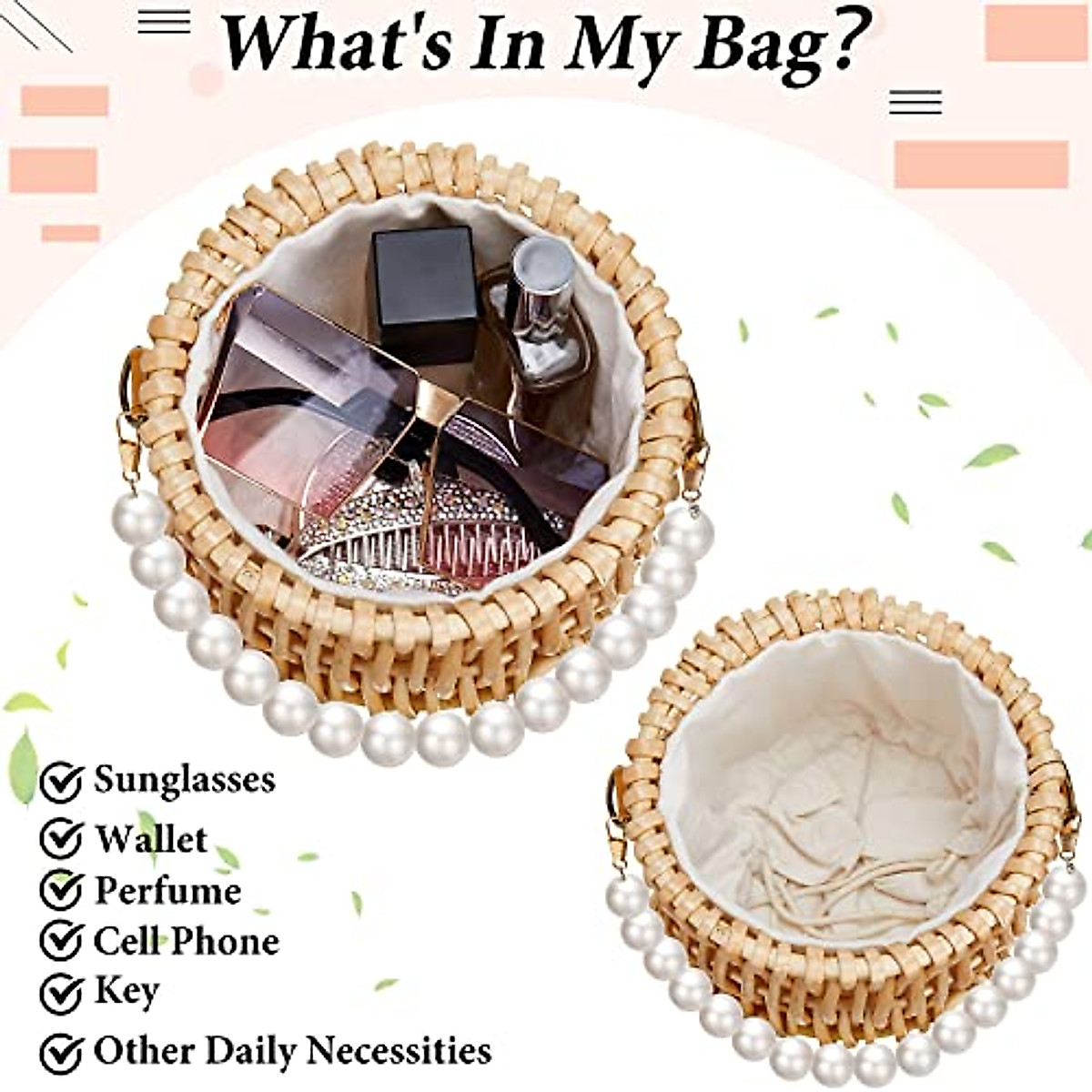 9 Pcs Women&#039;s Pearl Straw Bags Rattan Earrings Summer Beach Handbags Woven Wicker Bucket Tote Bag Straw Wicker Braid Hoop Drop Dangle Bohemian Earrings
