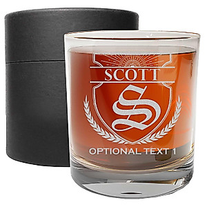 Personalized Etched 11oz Whiskey Glass - Custom Engraved Bourbon Customized Gifts for Men, Dad Scotch Drinking Birthday Glasses, Groomsmen Gifts, Liquor Cocktail Rocks Old Fashioned, Scott Monogram