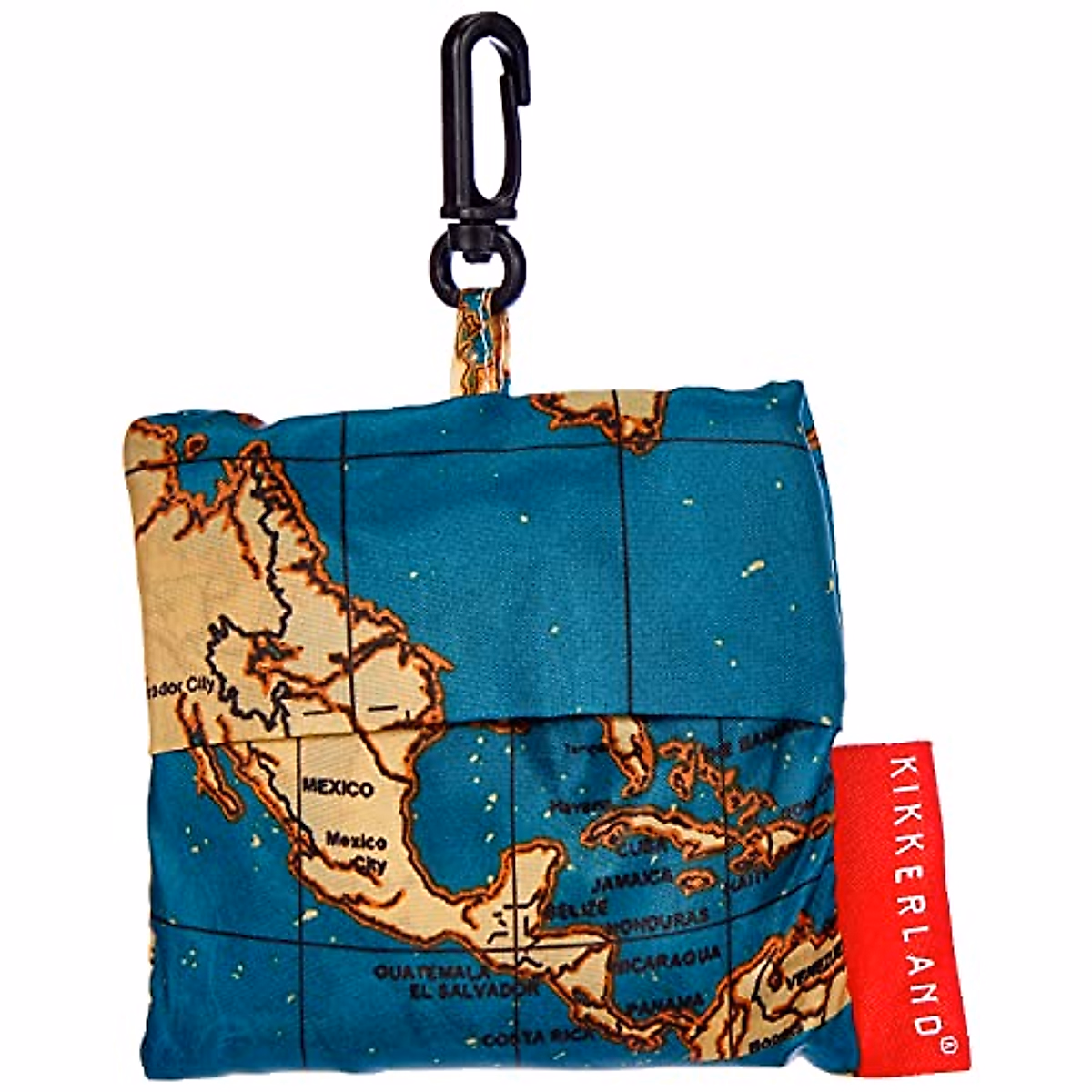 Kikkerland Travel-Size Laundry Bag, World Map Design Heavy Duty Laundry Bag, Polyester, Built-in Pouch, Inner Loop and Carabineer, Multicolor