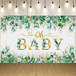 244 PCS Sage Green Baby Shower Decoration Set Includes Plates, Napkins, Cups, Cutlery, Oh Baby Backdrop Tablecloth Balloon Garland Kit for Boho Greency Neutral Party Supplies, 25 Guest