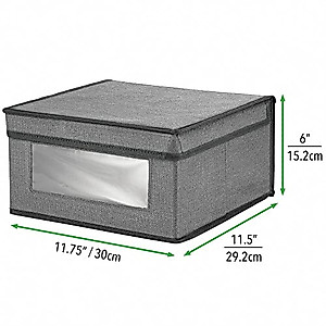 mDesign Medium Fabric Stackable Closet Storage Organizer Box with Front Window/Lid for Bedroom, Office, Mudroom Organization, Hold Clothes, Blankets, Linens, Lido Collection, Dark Gray/Black