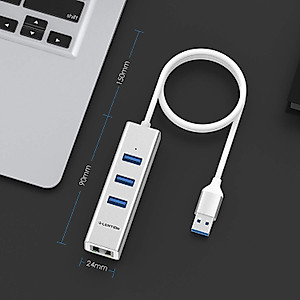 LENTION 3-Port USB 3.0 Hub with Gigabit Ethernet Adapter Compatible MacBook Air/Pro (Previous Generation), iMac, Surface, Chromebook, More Type A Laptops - Ultra Slim (CB-H23s-0.5M, Silver)