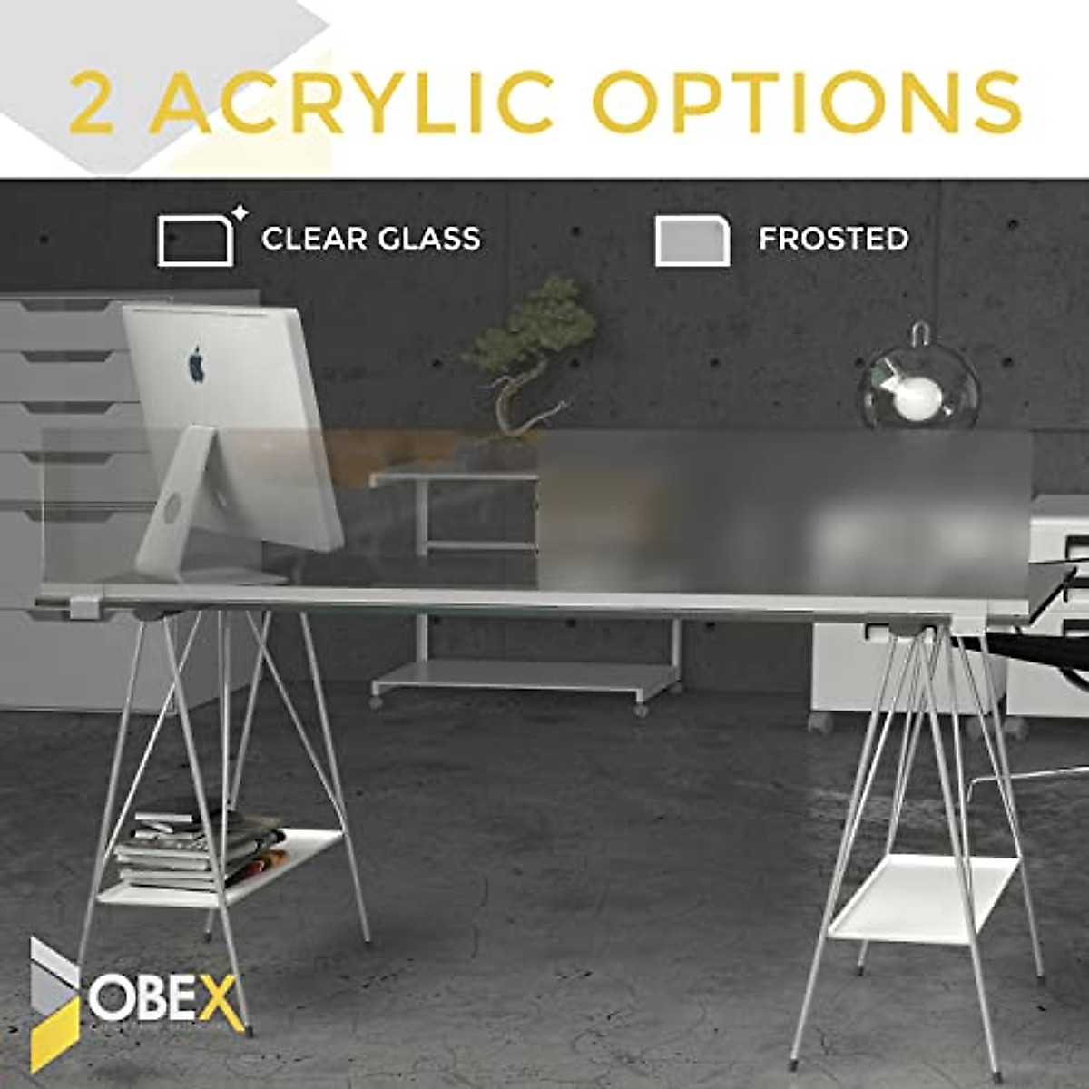 Obex Clear Acrylic Desk Mounted Privacy Panel, 12", Aluminum