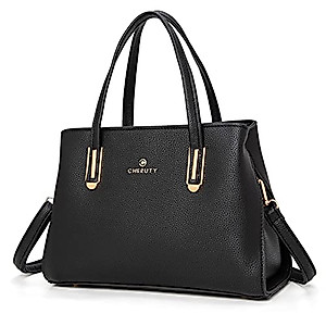 CHERUTY Handbags and Purses for Women, PU Leather Designer Top-Handle Bags Satchel (Black)