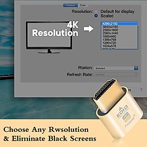 Furjosta HDMI Dummy Plug fit-Headless Display Emulator DDC EDID Fit Headless Ghos with Windows Mac OSX Linux Great for for Computer Desktop Support 3840x2160@60Hz (Single)