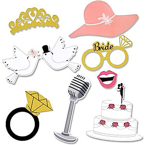 Wedding Photo Booth Props Kit, Konsait Bridal Shower Photo Booth Prop with Wooden Dowels for Wedding Shower Party Supplies (52 Counts)