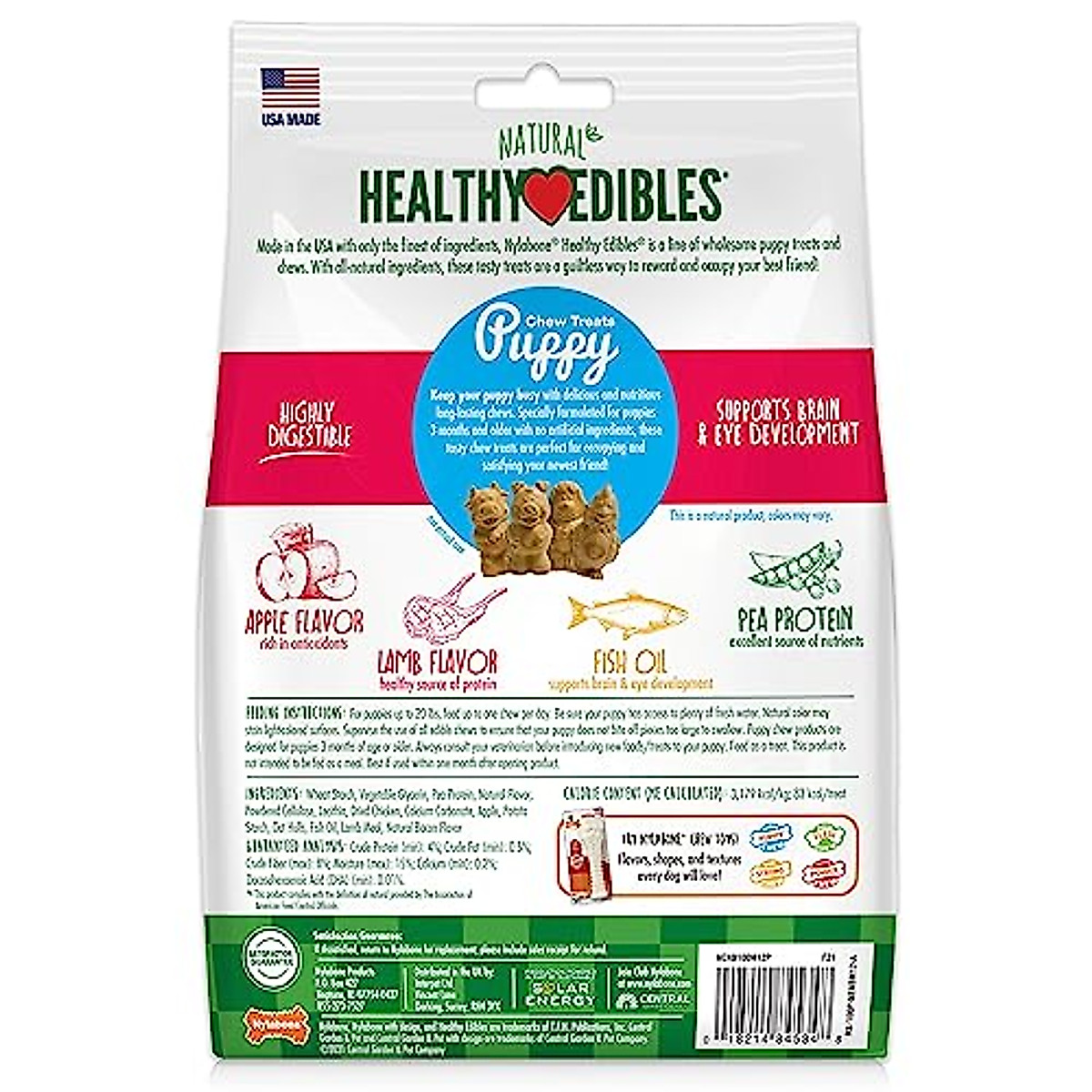 Nylabone Healthy Edibles Puppy Natural Long Lasting Dog Chew Treats Lamb & Apple Small/Regular (12 Count)