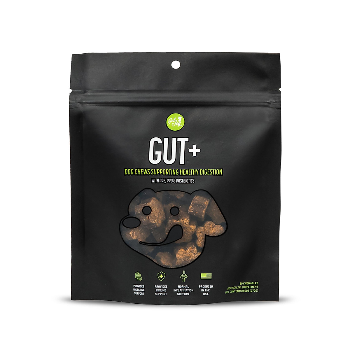 Get Joy Gut+ Probiotic Chews for Dogs, 90 Soft Chews, Chicken Flavor, Supports Digestive Health & Immunity, with Pre, Pro & Postbiotics, PhD Animal Nutritionist Formulated, Produced in USA
