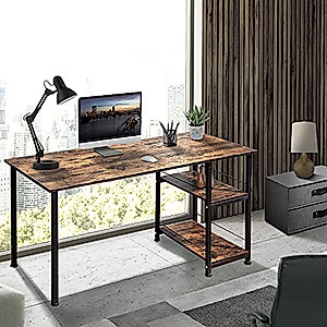 BROWN-BROWN Computer Desk Home Office Desk 2 Tier Shelves Sturdy Laptop Desk Professional Personal Workstation Rustic Brown