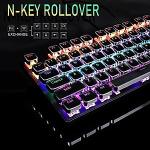 Camiysn Typewriter Style Mechanical Gaming Keyboard, Black Retro Punk Gaming Keyboard with RGB Backlit, 104 Keys Blue Switch Wired Cute Keyboard, Unique Square Keycaps for Windows/Mac/PC