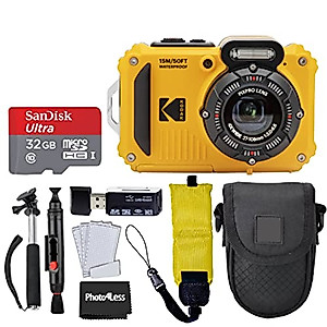 Kodak PIXPRO WPZ2 Digital Camera + 32GB microSDHC Card + Black Point & Shoot Case + Floating Wrist Strap for Underwater/Waterproof Cameras + Accessories (Yellow)