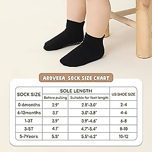 Aroveea Non Slip Grip Ankle Baby Socks 3-5 Years Old Black For Toddler Boys and Girls Kids Socks 12 Pack, Cute Cotton Baby Socks